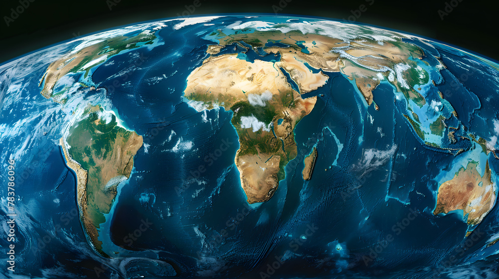 World map, Earth flat view from space. Physical map on global satellite ...