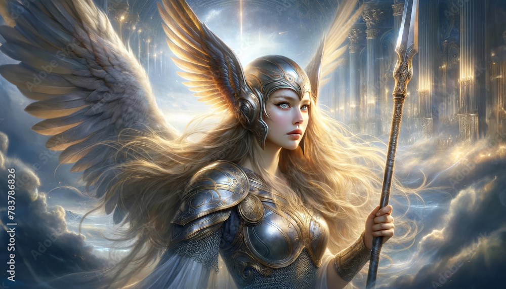 Title: "Celestial Valkyrie in Gleaming Armor, Sovereign of the Ethereal ...
