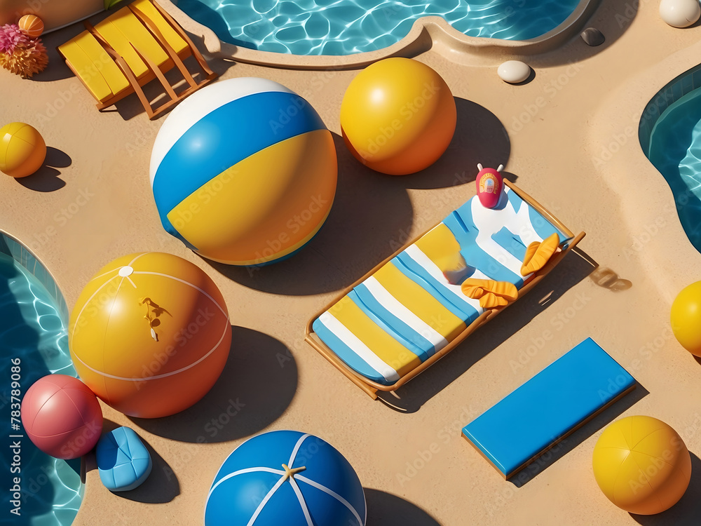 Summer-time vector design. It's summertime text with floating elements ...