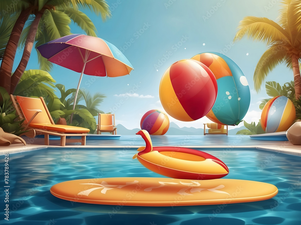 Summer-time vector design. It's summertime text with floating elements ...