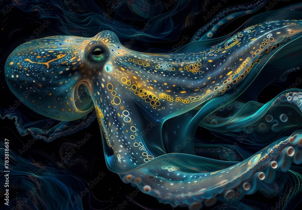 Imaginative portraits of marine predators like sharks, octopuses, or ...