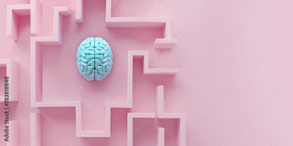3D Illustration of a Brain navigating a labyrinth of patterns ...