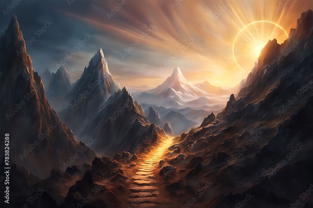 Path to success concept, with a glowing light path going up the ...