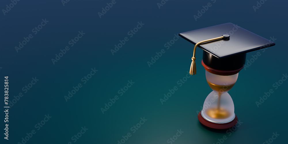3d illustration of word graduation with graduate caps on dark ...