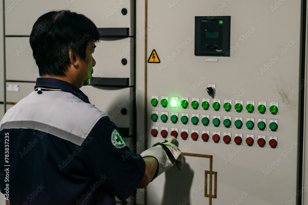 Electrician visual check main distribution board cabinet,technician ...