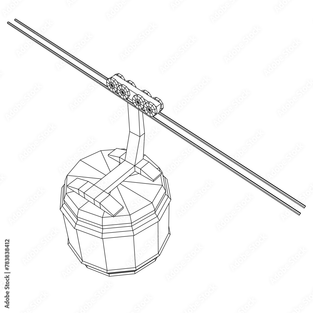Cable car cabin gondola. Funicular simple cableway concept. Wireframe ...