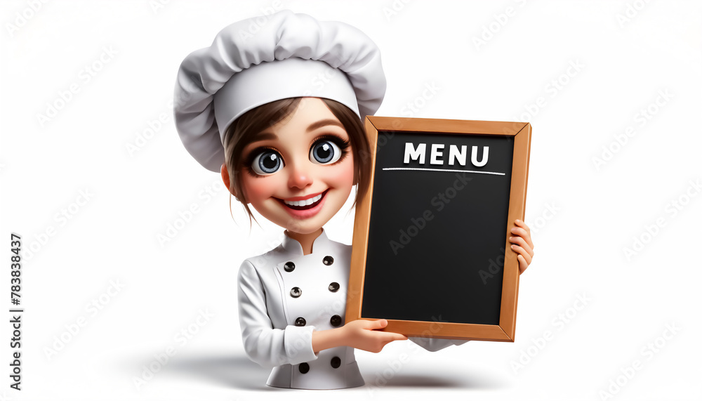 Chef Menu Announcement: 3D Caricature with Bright Smile, Menu Board ...