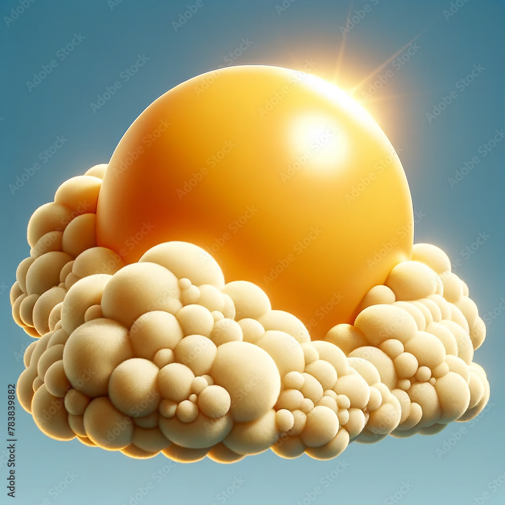 Spherical sun in the sky with clustered clouds in blue sky. Stock Photo ...