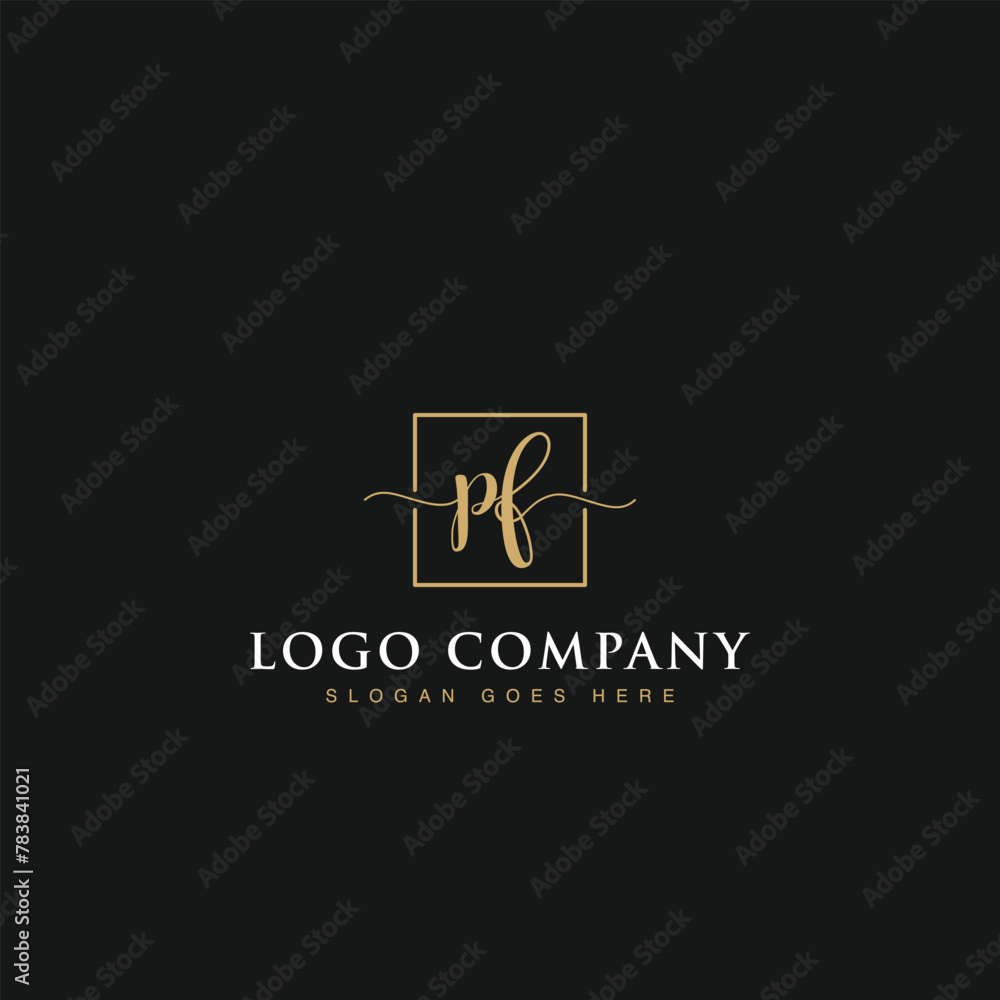 Initials signature letters PF linked inside minimalist luxurious square ...
