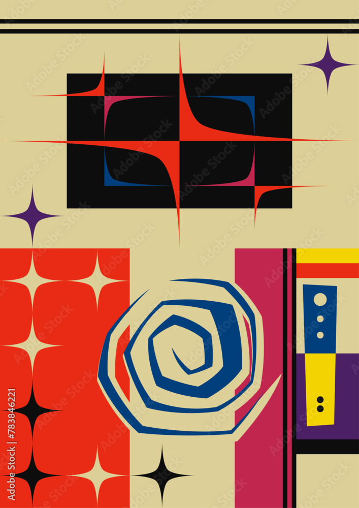 1960s Abstract Poster Template, Mid Century Modern Background, 60s ...