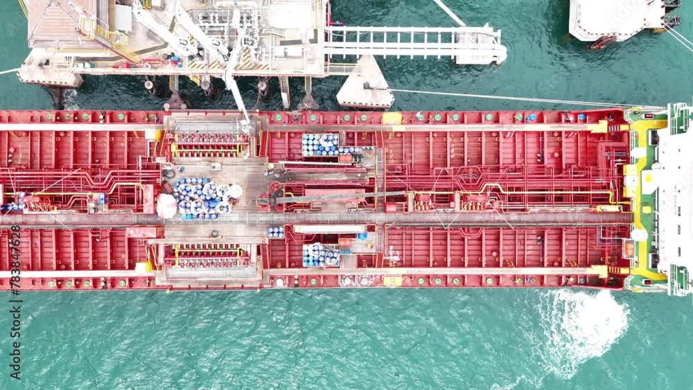 LPG ship, Oil tanker ship. Red Oil Tanker ranchored in Gas terminal gas ...