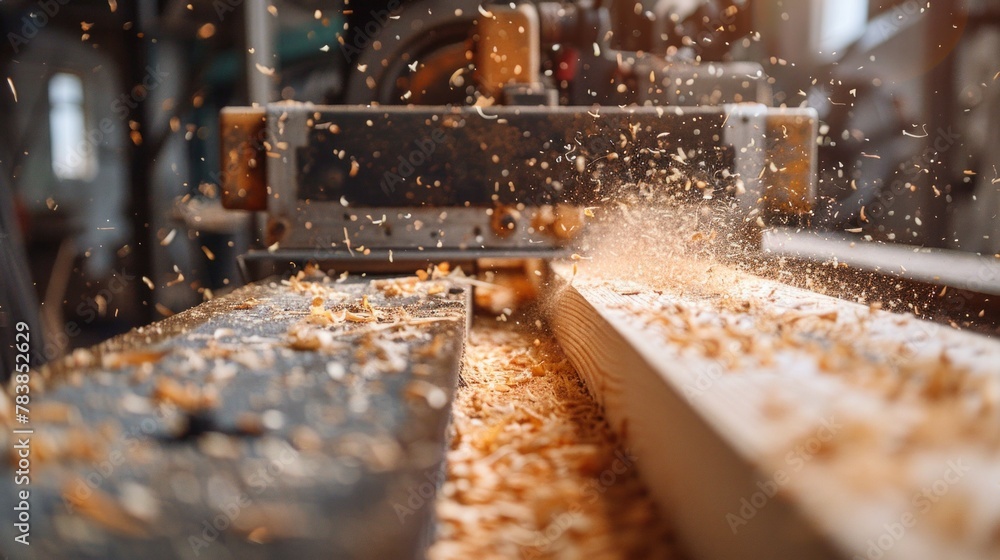 Sawmill. Process of machining logs in equipment sawmill machine saw ...