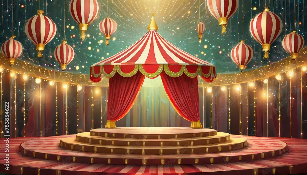 Circus stage podium background 3D carnival light red show curtain ...