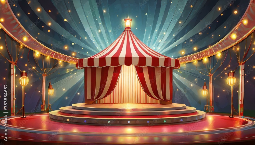 Circus stage podium background 3D carnival light red show curtain ...