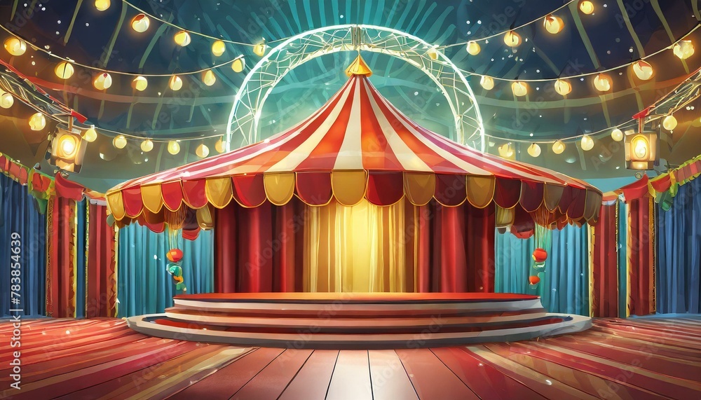 Circus stage podium background 3D carnival light red show curtain ...