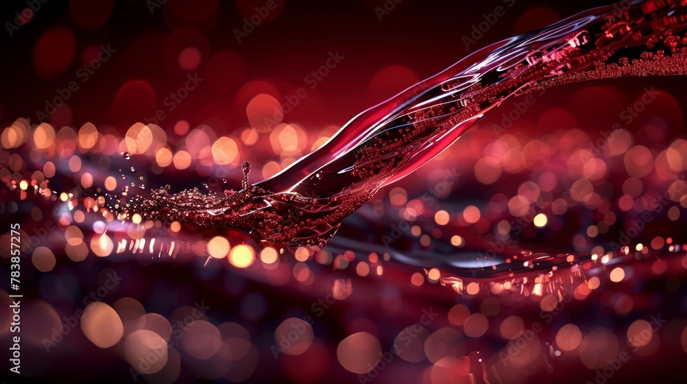 Levitating splash of red wine sidelit to highlight the deep ruby color ...