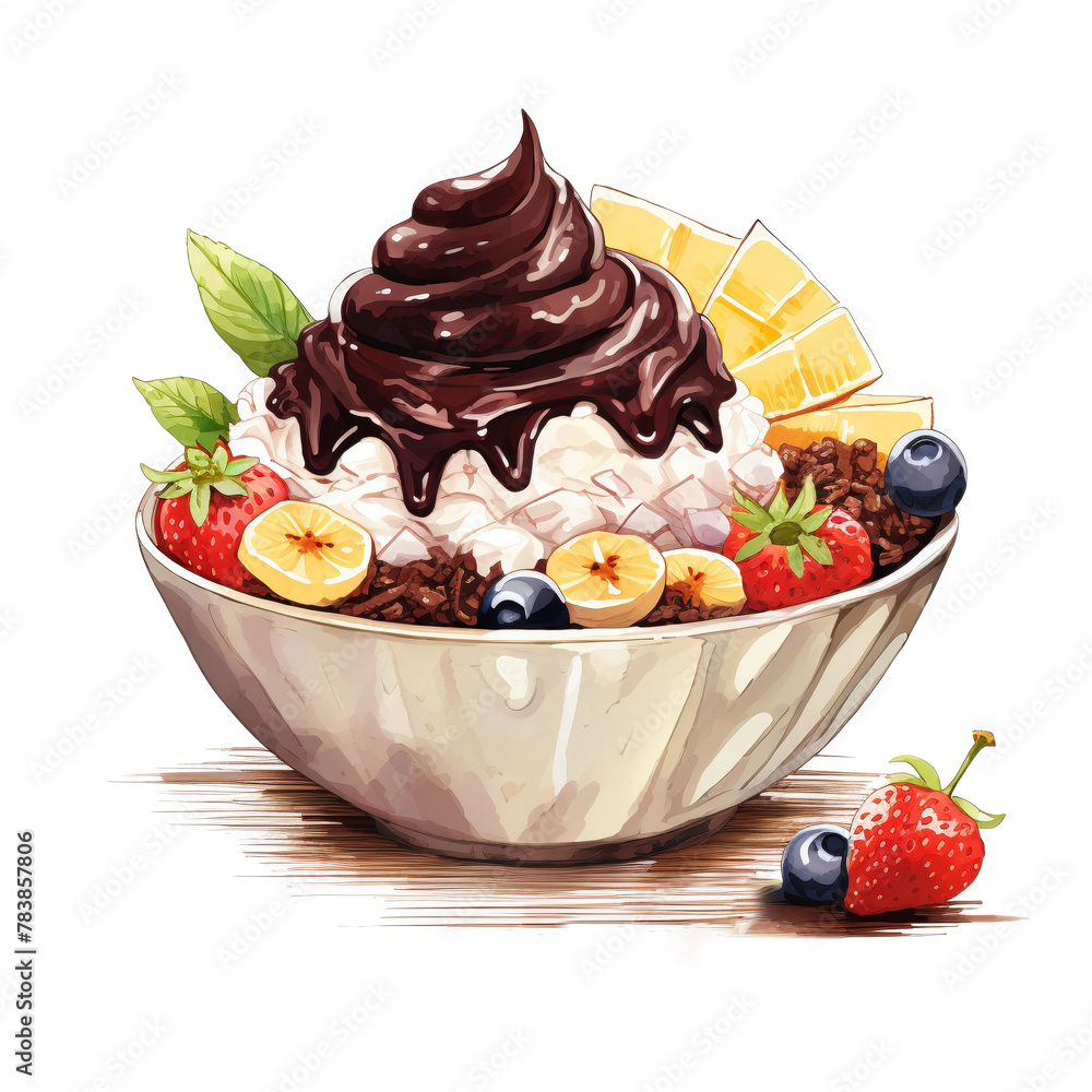 A Unique Korean bingsu chocolate clipart, watercolor illustration ...