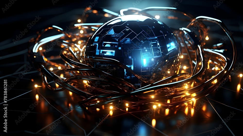 Tangled Wires and Digital Keys in a Futuristic 3D Cybersecurity ...