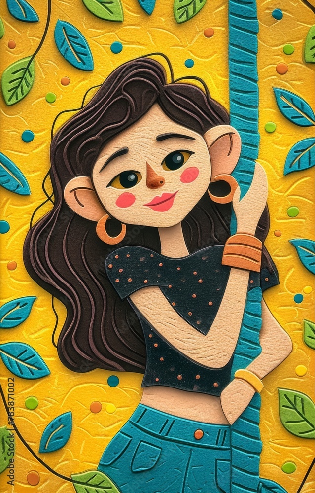 cartoon illustration girl, sharpie illustration,bold lines and solid ...