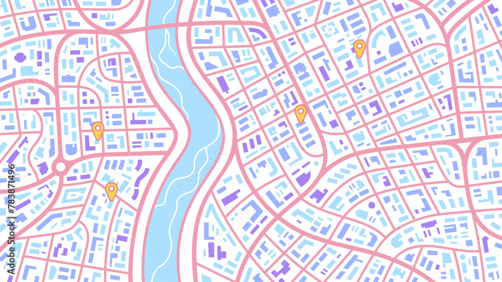 City map navigation. GPS navigator. Point marker icon. Top view, view ...