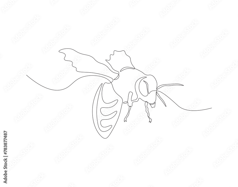 Continuous line drawing of bee. One line of flying bee. Flying insects ...