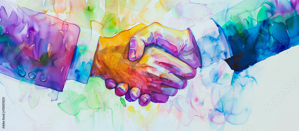 watercolor painting depicts hand shake concept background Stock ...