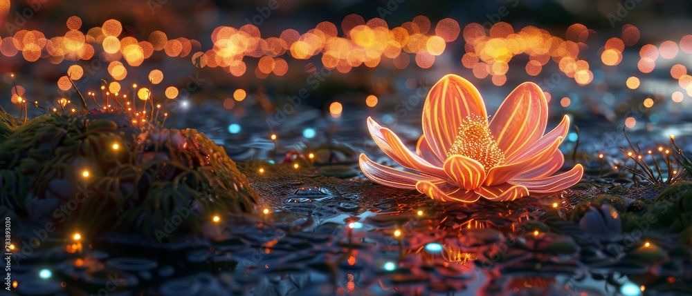 Alien Flower, Radioactive Petals, Floating in a Bioluminescent Swamp ...