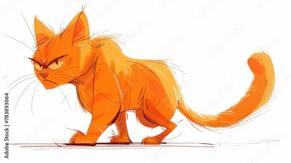 Dynamic sketch of an orange cat in an aggressive stance, with a ...