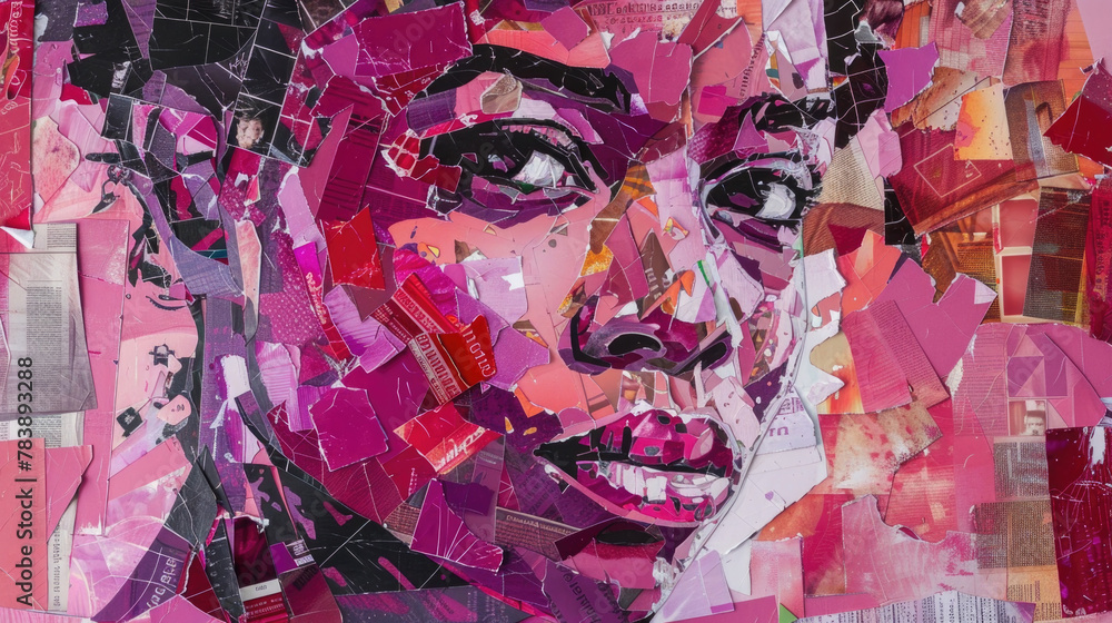 A colorful collage made with various shades of pink paper, skillfully ...