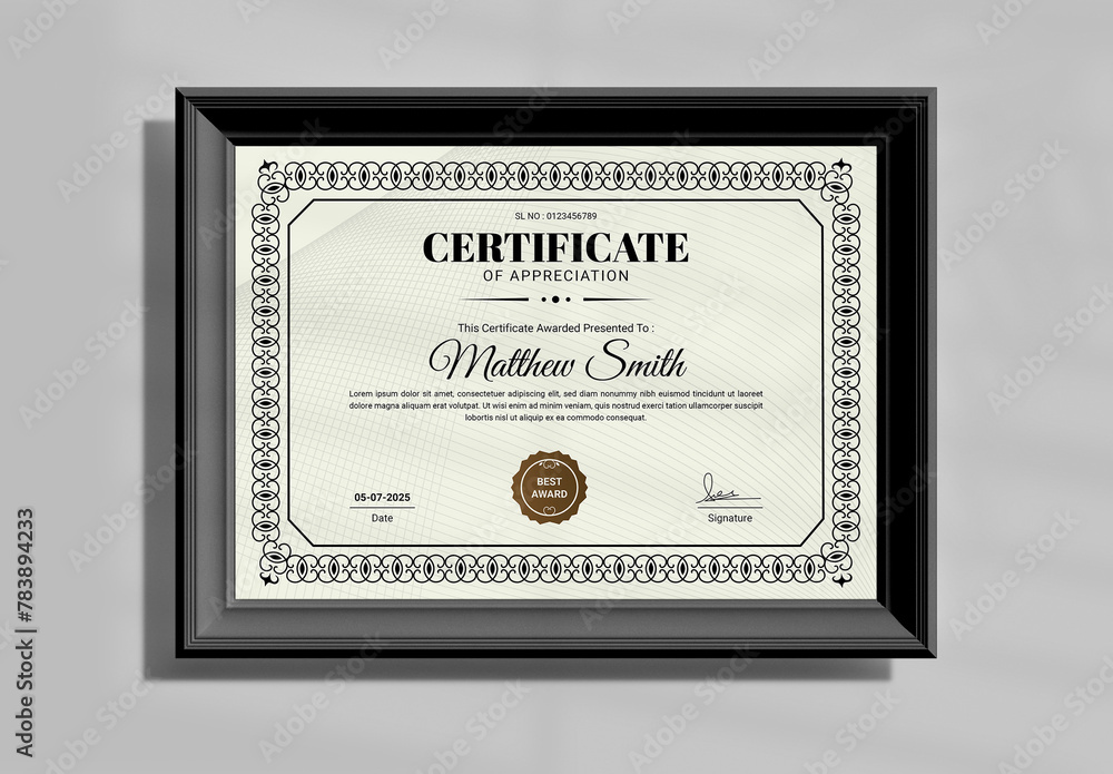 Elegant Certificate Layout With Ornate Border Stock Template | Adobe Stock