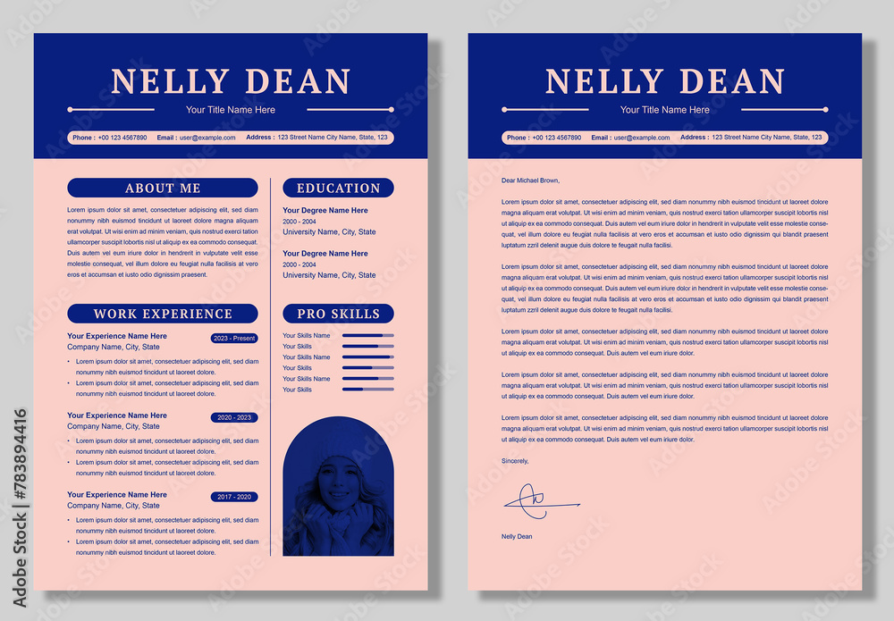 Resume Layout With Pink And Blue Accents Stock Template | Adobe Stock