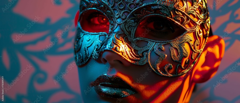 Enigmatic Mask, Metallic sheen, Intricately designed with intricate ...