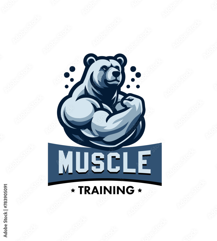 Shredded bear bodybuilder flexing muscles sports logo mascot isolated ...