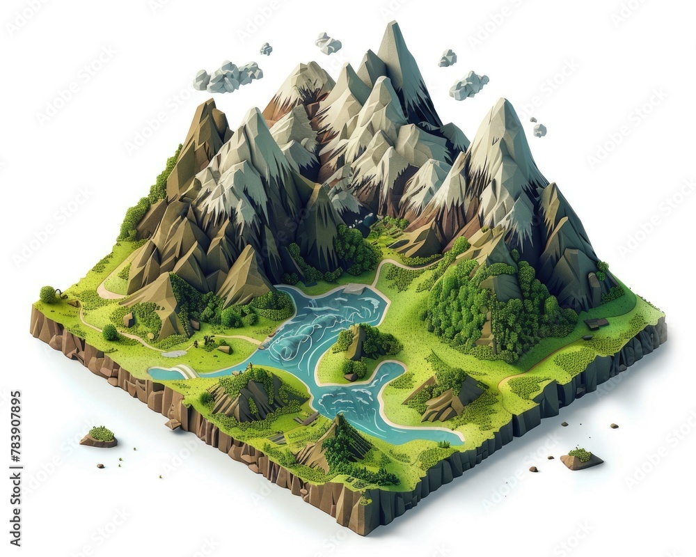 Isometric Landscape: A 3D Abstract Surreal Topographic Map of a ...