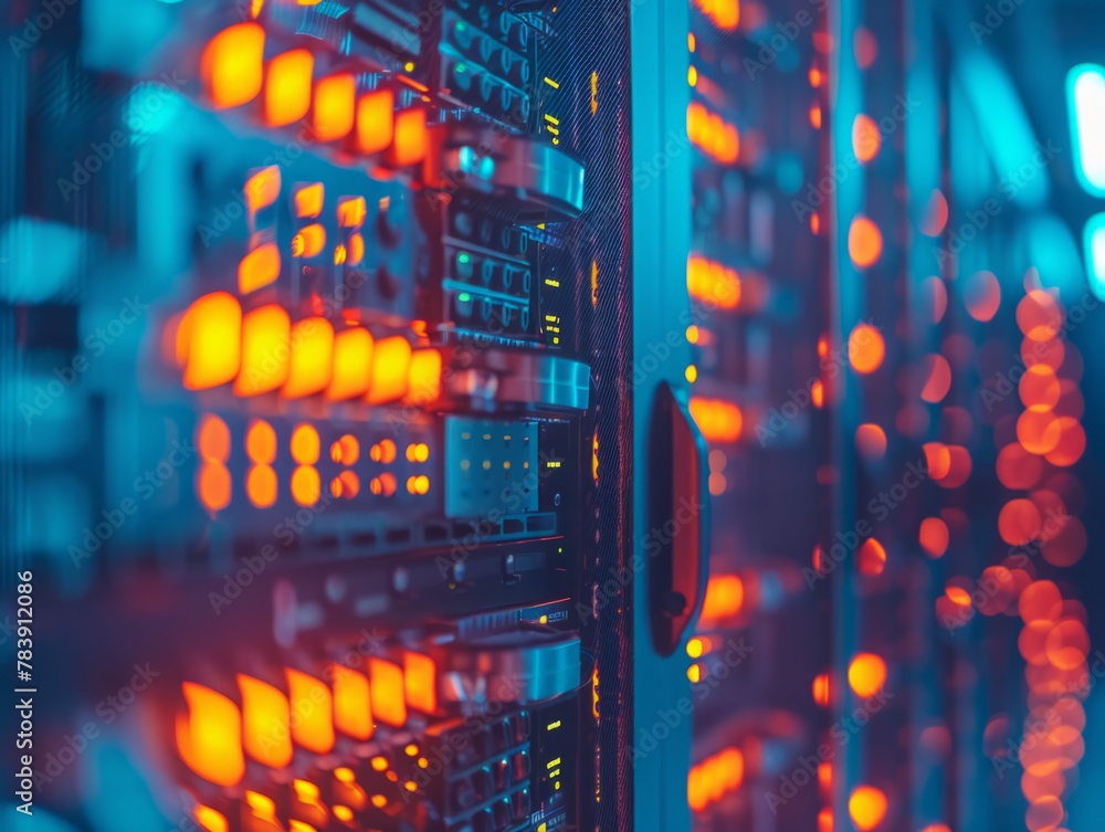 Minimalistic view inside a server room, focusing on a single server ...