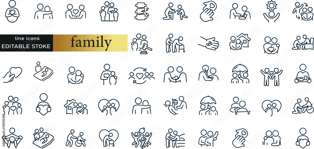 Types of family structures. Thin line icon set. Symbol collection in ...
