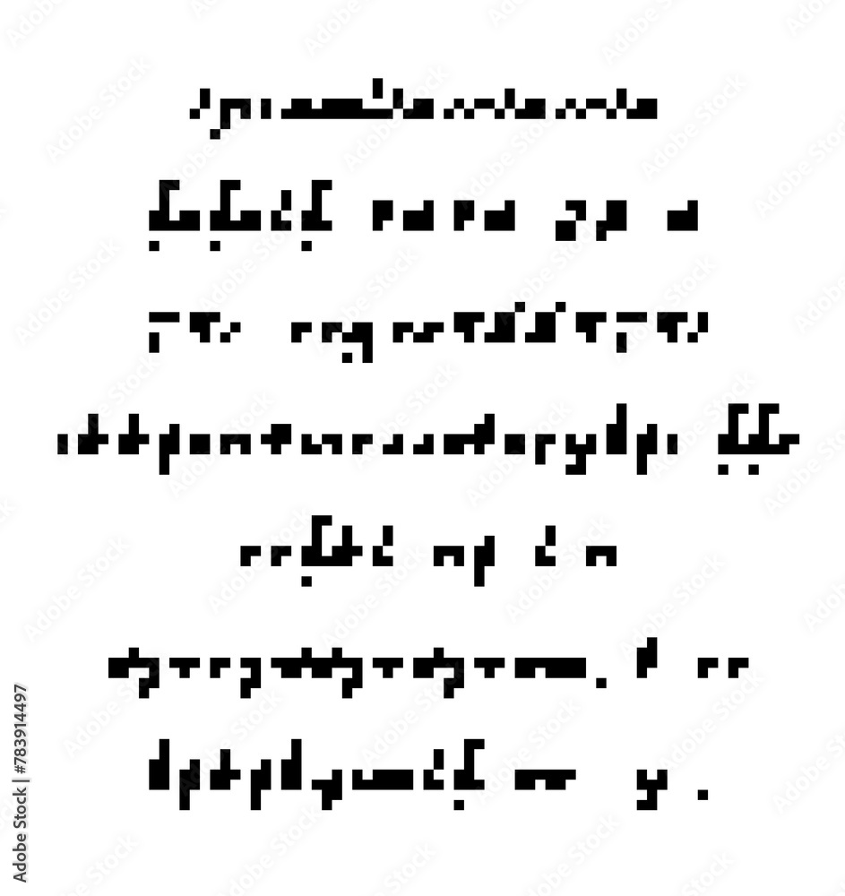 Cryptic unreadable isolated pixel Text. Futuristic alien alphabet ...