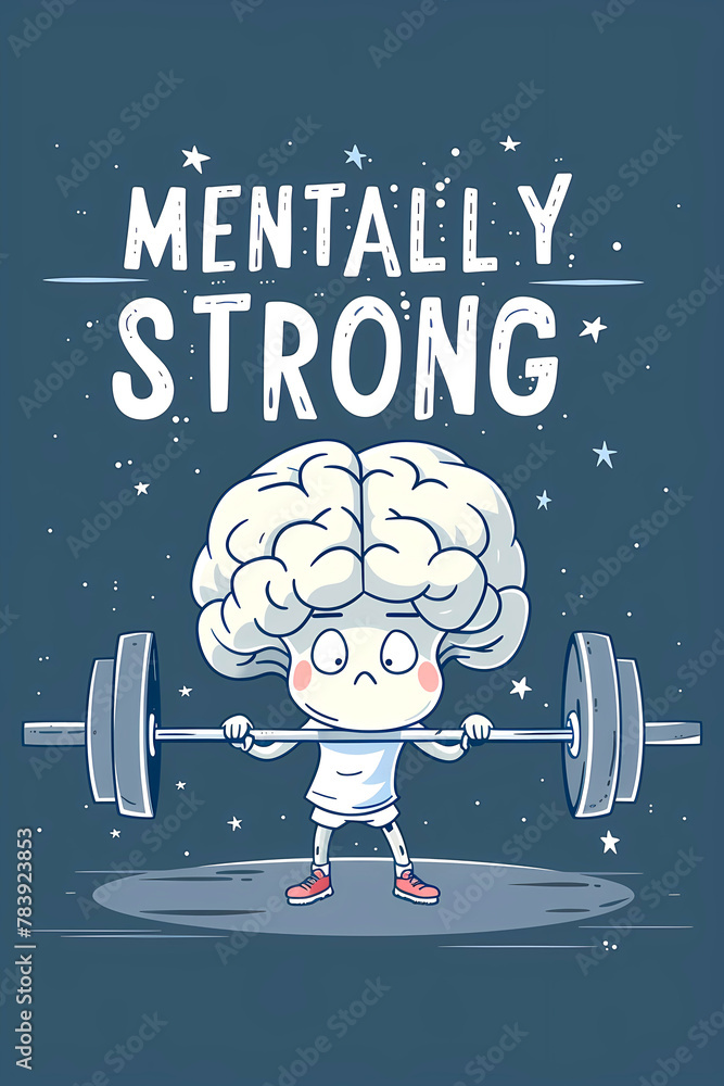 Cute character with large brain training lifting weights, Concept of ...