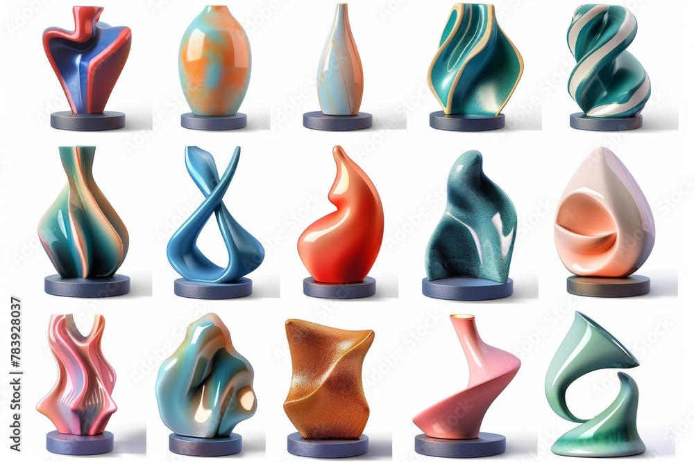 Colorful abstract sculptures set illustration. A vibrant collection of ...