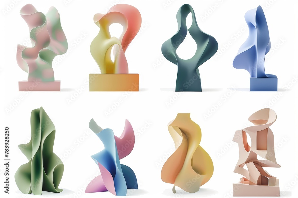 Colorful abstract sculptures set illustration. A vibrant collection of ...