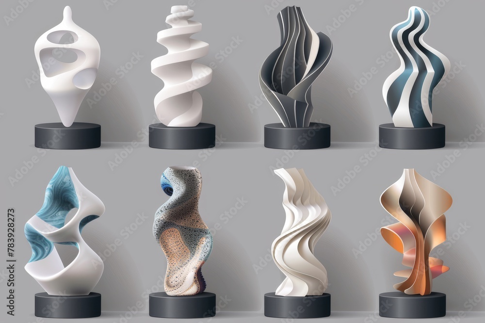 Colorful abstract sculptures set illustration. A vibrant collection of ...