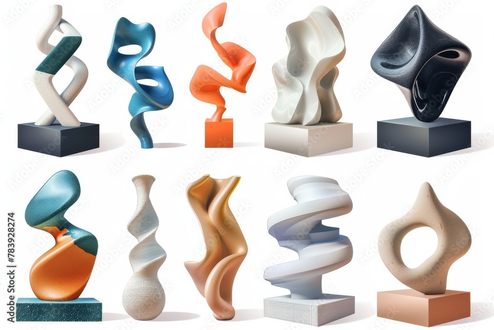 Colorful abstract sculptures set illustration. A vibrant collection of ...