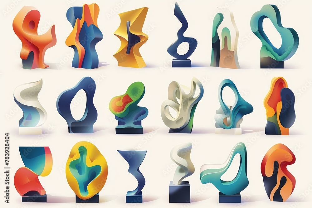 Colorful abstract sculptures set illustration. A vibrant collection of ...