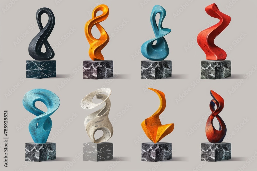 Colorful abstract sculptures set illustration. A vibrant collection of ...