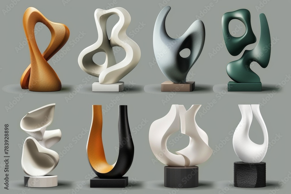 Colorful abstract sculptures set illustration. A vibrant collection of ...
