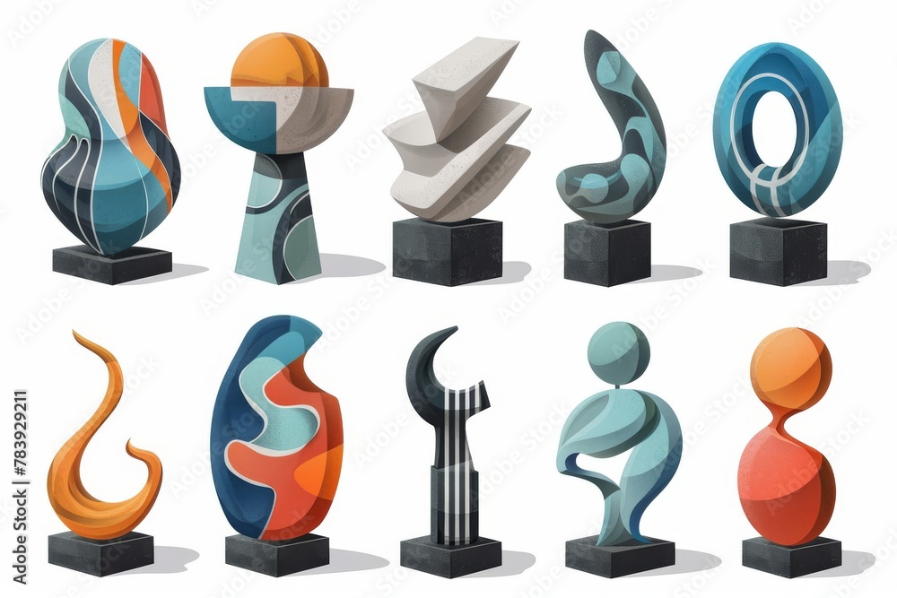Colorful abstract sculptures set illustration. A vibrant collection of ...