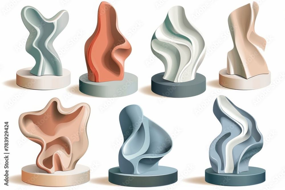 Colorful abstract sculptures set illustration. A vibrant collection of ...