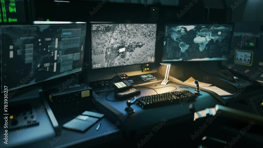 Operating the modern weapon from the military control room. Modern ...