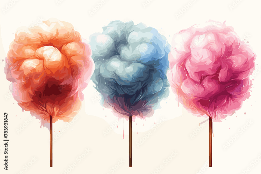 Multi-colored cotton candy set. Vector cartoon illustration of sweets ...
