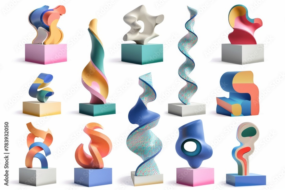 Colorful abstract sculptures set illustration. A vibrant collection of ...